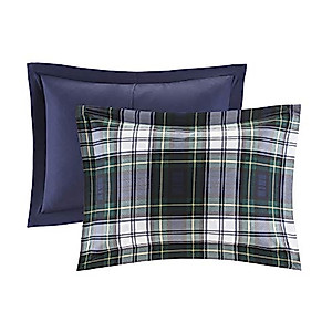 Madison Park Essentials Parkston Plaid Comforter, Matching Sham, 3M Scotchguard Stain Release Cover, Hypoallergenic All Season Bedding-Set, Full/Queen, Navy, 3 Piece