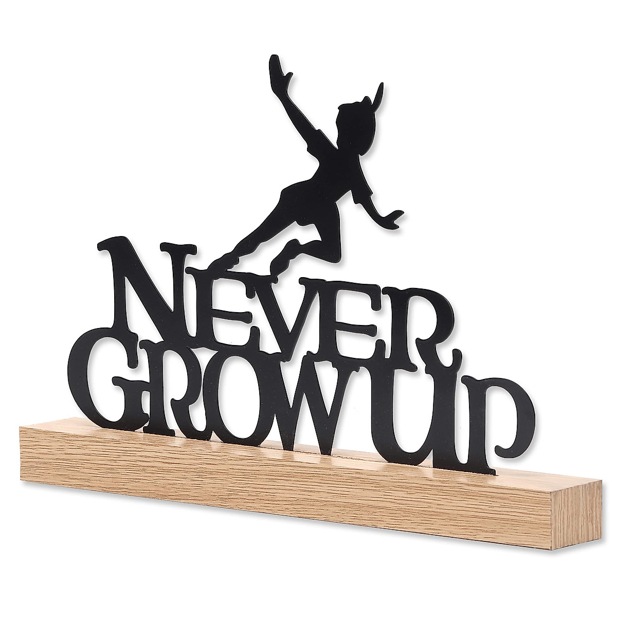 Disney Peter Pan Never Grow Up Tabletop Decor - Peter Pan Metal Silhouette on Natural Wood Base