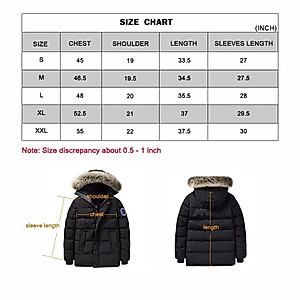 Men's Winter Coat Water-Repellent Windproof Fur Hooded Thicken Long Parka Puffer Jacket (black-1, L)
