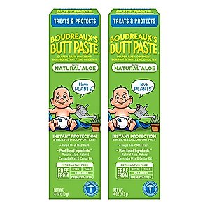 Boudreaux's Butt Paste with Natural* Aloe Diaper Rash Cream, Ointment for Baby, 4 oz Tube, 2 Pack
