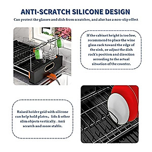 slhsy Expandable Dish Drying Rack, with Swivel Spout Drainboard Set & Extra Drying Mat, Dish Racks with Wine Glass Holder & Utensil Holder, Kitchen Organization Gadgets & Decor, Gifts for Family
