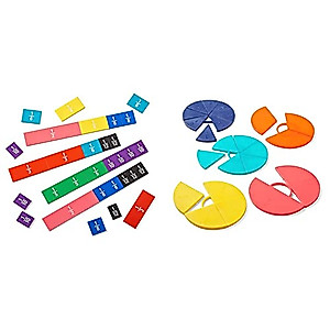 hand2mind Plastic Double-Sided Decimal and Fraction Tiles, (Set of 51) & Plastic Connecting Fraction Circles, Fraction Manipulatives, Unit Fraction, Rainbow Circle Math Manipulatives, (Set of 5)