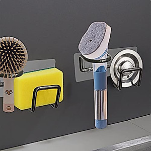 Qinwuwu XXHong 2Pcs Kitchen Brush Stick Sponge Stand Self-Adhesive Kitchen Sink Sponge Stand Kitchen Tools Storage Stand Dishwashing Sponge Brush Accessory Stand