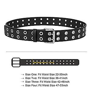 XZQTIVE Double Grommet PU Leather Belt for Women/Men Punk metal Jean Belt Wide 1.5 Inch, Black, Fit Pants 35-40 inch