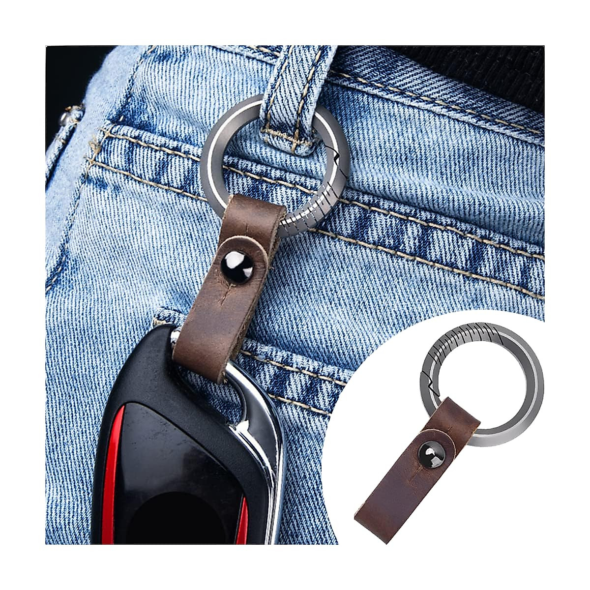 BELOMI Titanium Car Key Chain, Universal Leather Key Fob Keychain Holder, Key Chains with Quick Release Clip for Men and Women