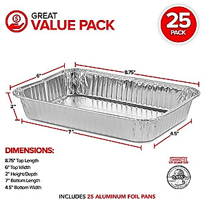 Stock Your Home 2” Aluminum Drip Pan (25 Count) Disposable Foil Liner, Compatible with Weber Grills, Dripping Pans, BBQ Grease Tray to Catch Oil, Outdoor Weber Grill Accessories