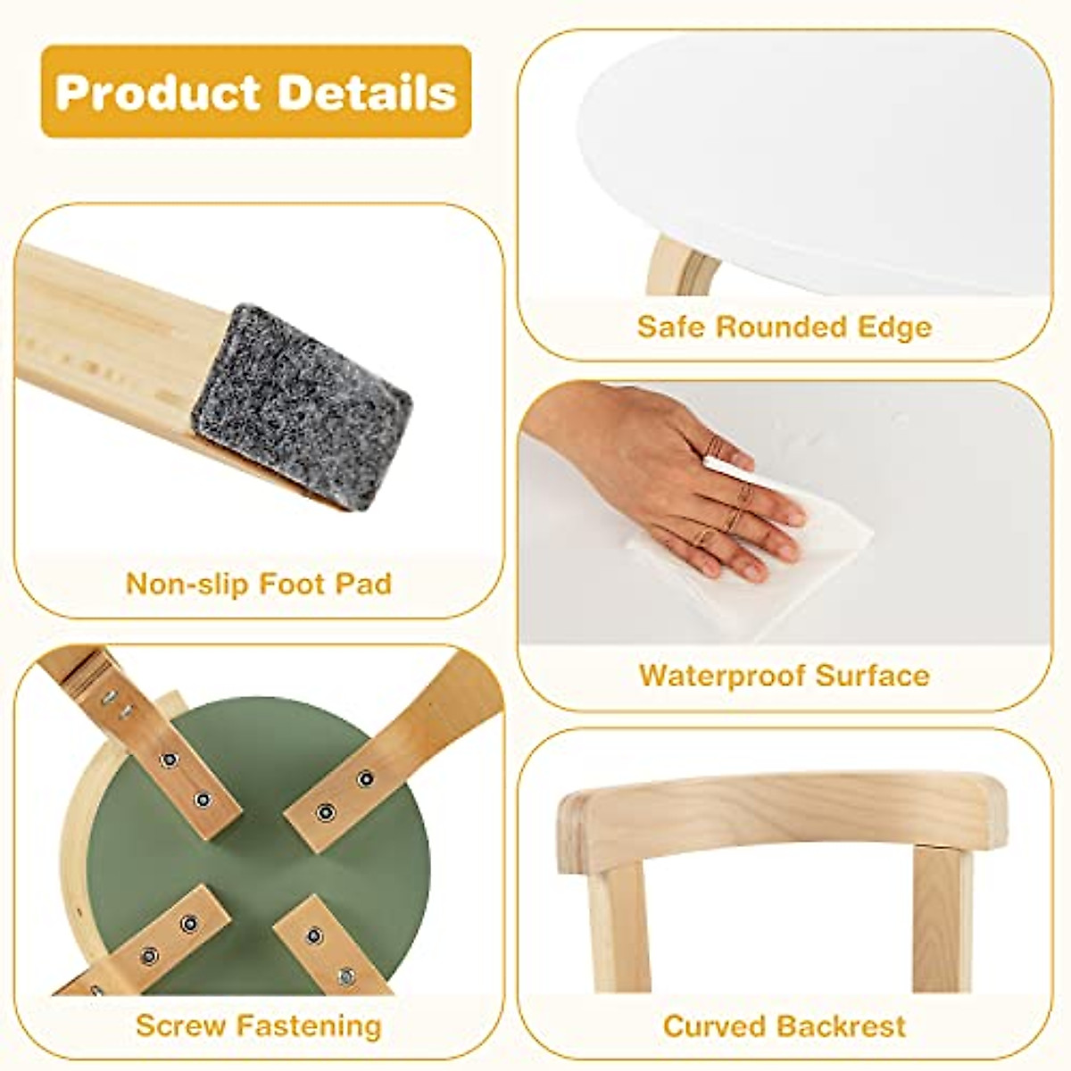 HONEY JOY Kids Table and Chair Set, Bentwood Toddler Round Table and 4 Chairs for Craft Art, Building Block, 5-Piece Children Furniture Set for Daycare, Kindergarten, Playroom (Colorful)