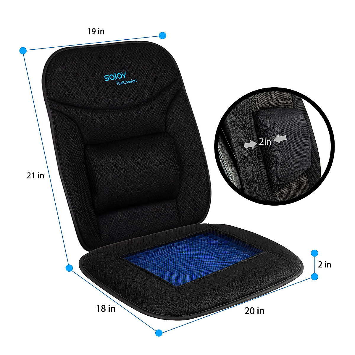 Sojoy Truck Seat Cushion with Firm Lumbar Support,Gel Seat Cushion with Upper Lower Back Support Pillow for Office,Car,Truck, Pain Relief Coccyx Seat Cushion