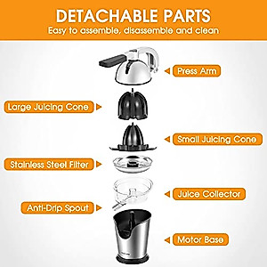 ChefVille CJ02 Electric Citrus Juicer, Electric Orange Juicer Squeezer with 2 Cones for Easy Use, Large Capacity Juice Container for the Whole Family, Party, Commercial Use, exprimidor de naranjas electrico