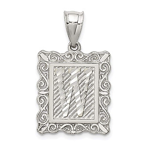Sterling Silver Square Diamond-cut Letter W Initial Pendant QQC2770W