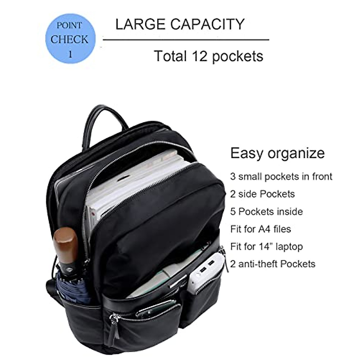 Shaelyka Laptop Backpack for Women, Water-resistant Backpack with Anti-theft Pocket Medium