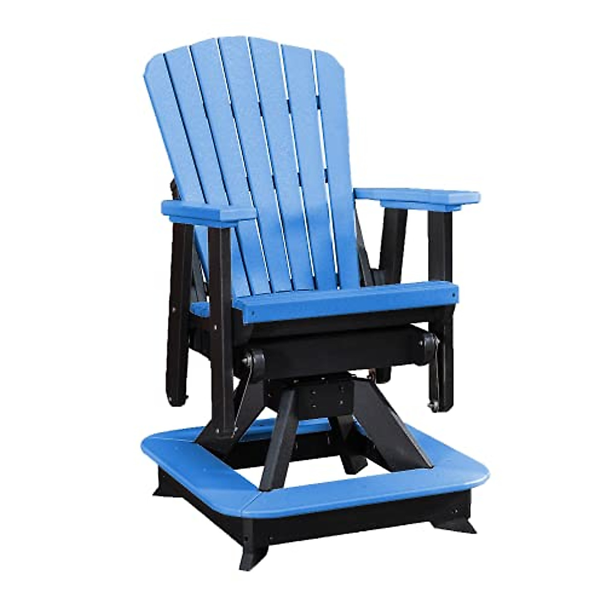 DutchCrafters Slat Fan Back Poly Balcony Adirondack Swivel Glider with Footrest Outdoor Patio Chair (Black & Blue)