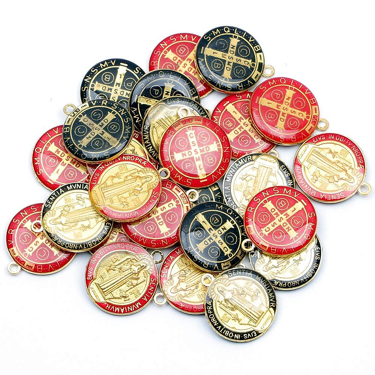 Glary 50pcs of Assorted Epoxy 1 inch Round Saint Benedict Medal Pendant Medal of St. Benedict