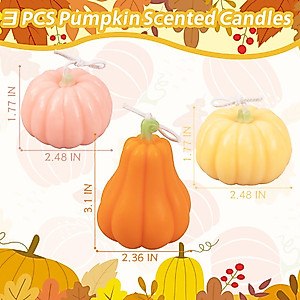 3 Pieces Fall Decorations for Home Fun Pumpkin Scented Candle Handmade Wax Fall Pumpkin Candles Decor for Autumn Harvest Halloween Party Favor Supplies