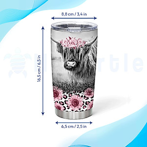 Hyturtle Personalized Gifts For Cow Lover - Birthday Christmas - Highland Cow Print Custom Name Stainless Steel Tumbler 20oz With Straw Lid - Farm Lover Gifts For Her Women Girl Daughter Friend