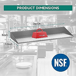 YITAHOME Stainless Steel Shelf 12 x 36 Inches, Wall Mount Metal Floating Sheld with Transparent Silicone Mat, NSF Commercial Kitchen Shelving Rack for Storage, Restaurant, Home, Hotel, Garage