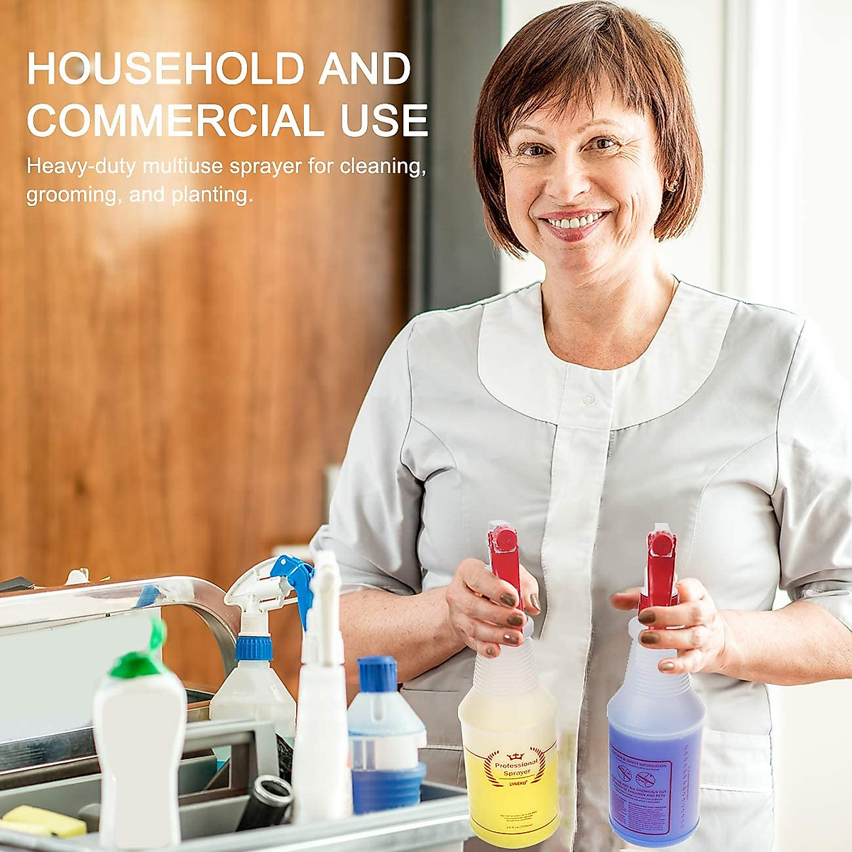 Uineko Plastic Spray Bottle (4 Pack, 32 Oz, All-Purpose) Heavy Duty Spraying Bottles Leak Proof Mist Empty Water Bottle for Cleaning Solution Planting Pet with Adjustable Nozzle and Measurements