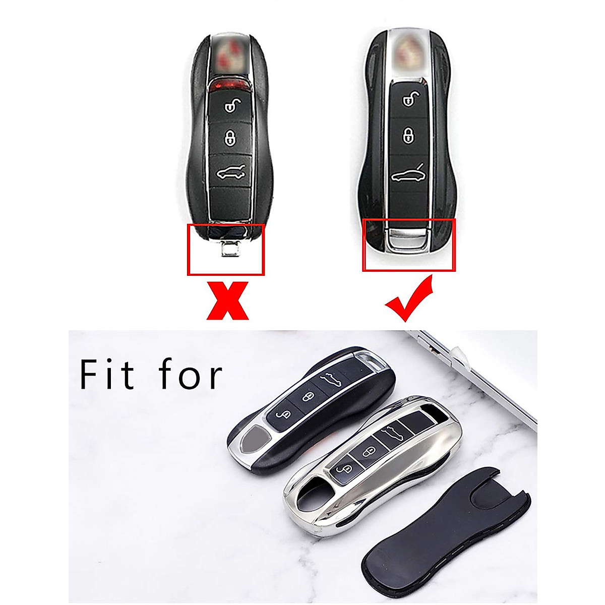 ontto Soft TPU Key fob Holder Full Protection Fit for Porsche 2018 2019 Silver
