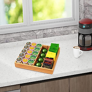 FUHUIM Bamboo k Cup Holder for Drawer Countertop, Coffee pod Holder Organizer , K- Cup Storage for Coffee Station Home Office and Kitchen (Bamboo)