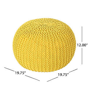 Christopher Knight Home Belle Knitted Cotton Pouf, Yellow