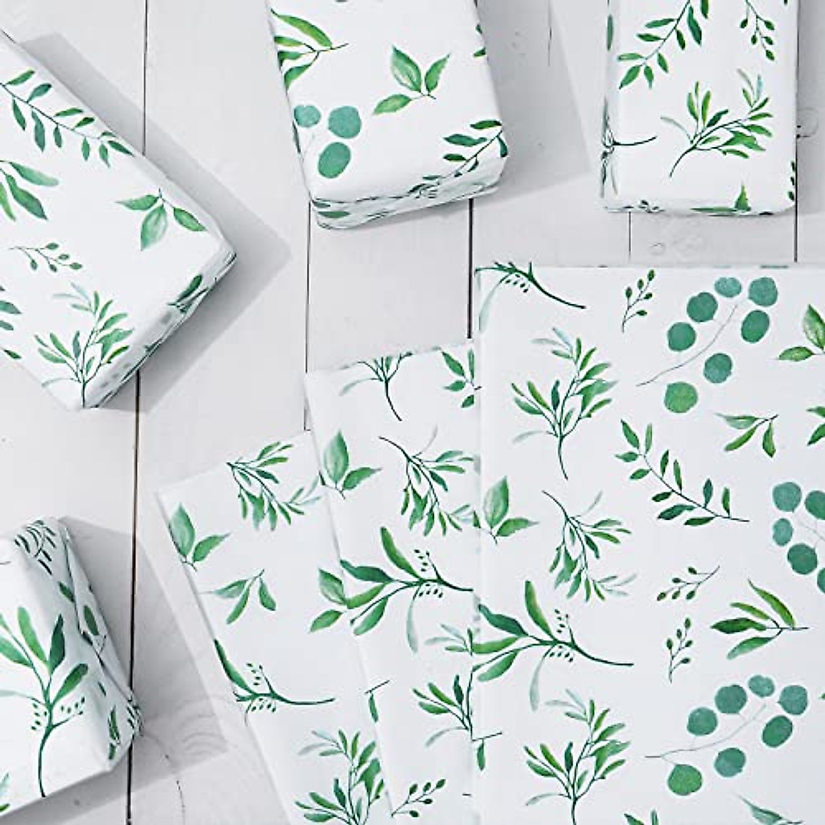 Whaline Eucalyptus Tissue Paper Greenery Wrapping Paper 14 x 20in Green Leaves Gift Wrapping Paper Art Paper for Jungle Safari Party Baby Bridal Shower Birthday Wedding Decor, 100 Sheet
