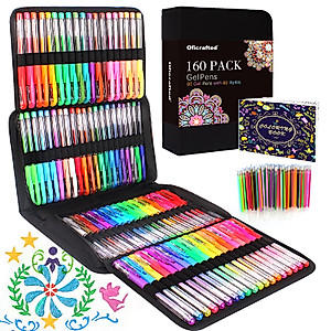 Oficrafted 160 Pack Gel Pen Sets for Adult Coloring Books, Colored Gel Pens with 40% More Ink, Gel Coloring Pens with Travel Case for Artists and Kids Drawing Doodling Journaling & Craft Art Supplies