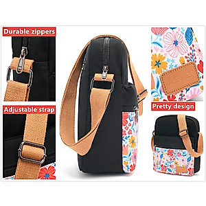 Leaper Girls Crossbody Purses 2 PCS Floral Messenger Bag Canvas Crossbody Bag and Purse Set for Women Floral Black
