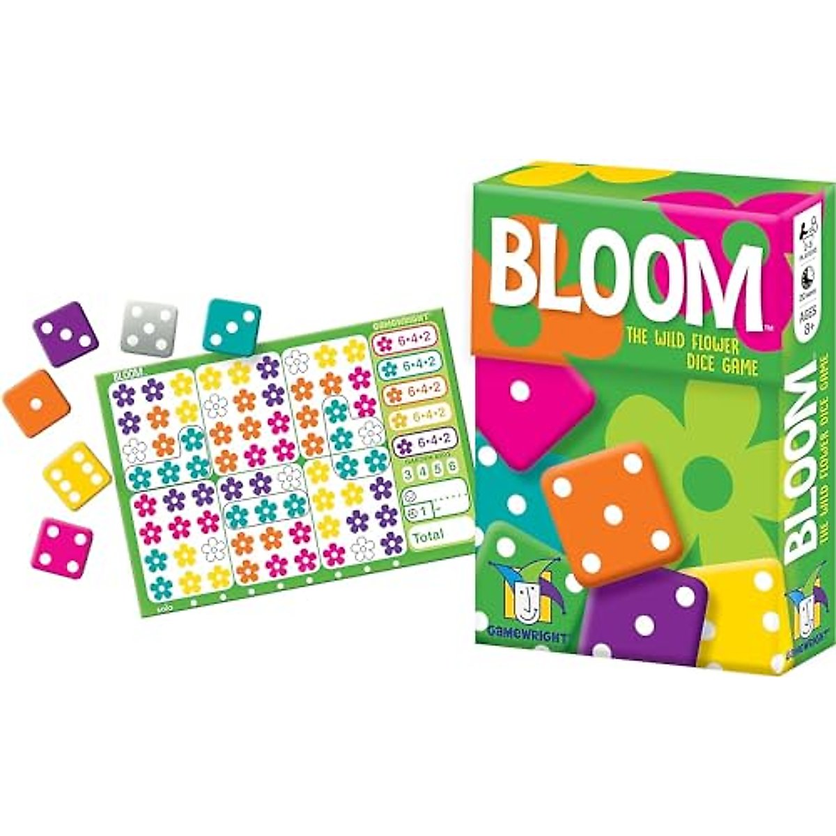 Gamewright - Bloom - The Colorful Wild Flower Roll and Write Dice Game, 5"