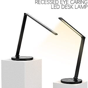 Fugetek LED Desk Office Lamp with Wireless Charger & USB Charging Port, 5 Light Color Modes, 5 Brightness Modes, Dimmer, Easy Touch Control, 30/60 Min Auto Off Timer, Eye-Caring, Black