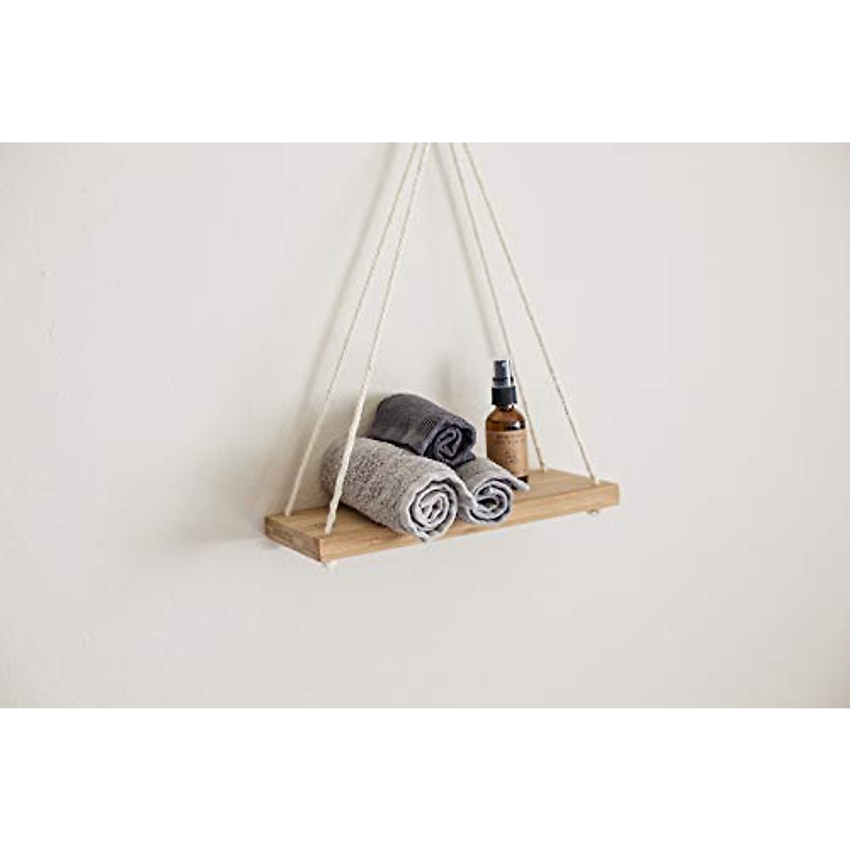 Kuratere Bamboo Hanging Wall Shelf - Indoor BoHo Plant Shelf - Macrame Rope 12 Inch Eco Friendly Wooden Floating Shelves for Organized Bedrooms, Living Rooms, Closets or Bathrooms