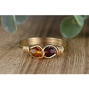 Any Two Crystals Birthstones Infinity Symbol Ring in Sterling Silver or 14kt Yellow or Rose Gold Filled Handmade Wire Wrapped Ring- Made to size 4-14