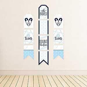 Big Dot of Happiness It’s Twin Boys - Hanging Vertical Paper Door Banners - Blue Twins Baby Shower Wall Decoration Kit - Indoor Door Decor