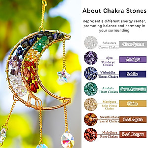 Chakra Tree of Life Crystal Suncatcher for Windows,Rainbow Maker Half Moon Sun Catcher with Crystal Prisms Hanging Crystals for Garden Home Decoration