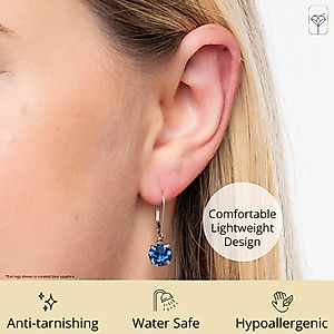 MAX + STONE 10k White Gold 8mm Round October Birthstone Created Opal Dangle Earrings for Women with Leverbacks