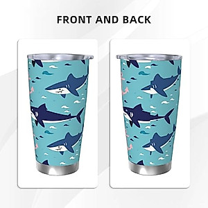 AYCZN Ocean Shark Anchor 20 OZ Tumbler Stainless Steel Travel Coffee Mug, Sea Anchor Insulated Water Bottle with Lid and Straws Leakproof Thermal Cup