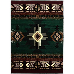 Champion Rugs Southwest Native American Navajo Aztec Tribal Indian Hunter Green Carpet Area Rug (8 Feet X 10 Feet)