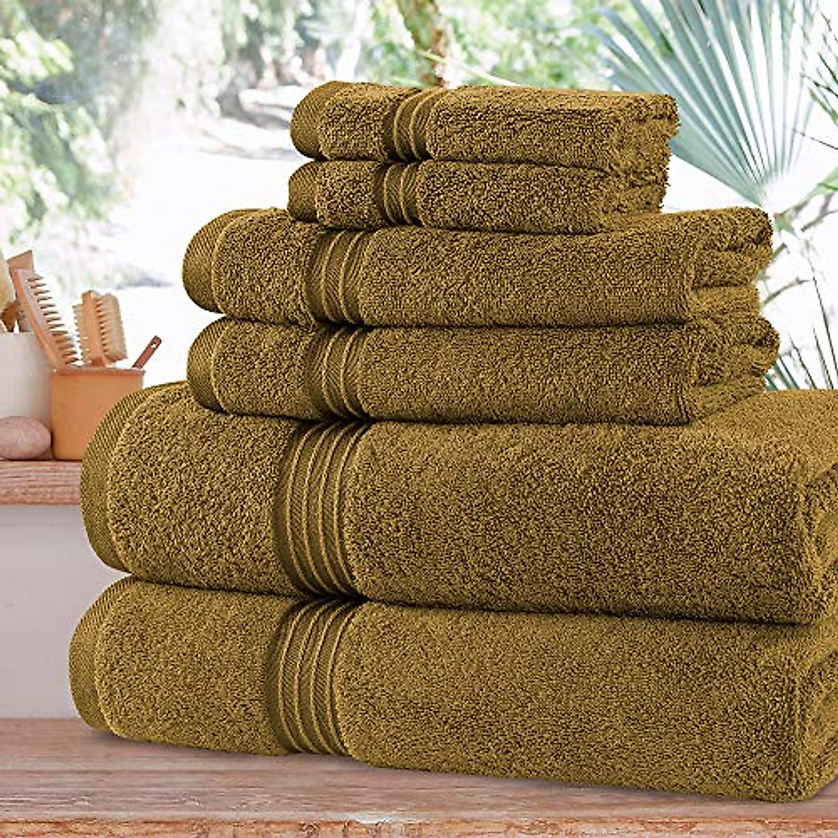 Bliss Casa 6 Pieces Towel Set; 2 Bath Towels, 2 Hand Towels and 2 Washcloths - 600 GSM 100% Combed Cotton Quick Dry Highly Absorbent Thick Bathroom Towels - Soft Hotel Quality for Bath and Spa (Beige)