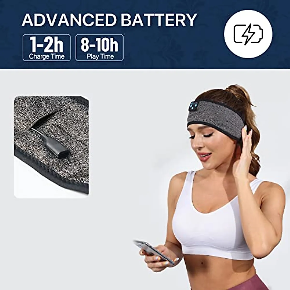 Perytong Sleep Headphones Adjustable Bluetooth Headband, Sleep Headband Bluetooth Headphones Sleep Mask with Ultra-Thin HD Stereo Speakers Perfect for Side Sleepers,Insomnia,Workout,Jogging,Yoga,Gift