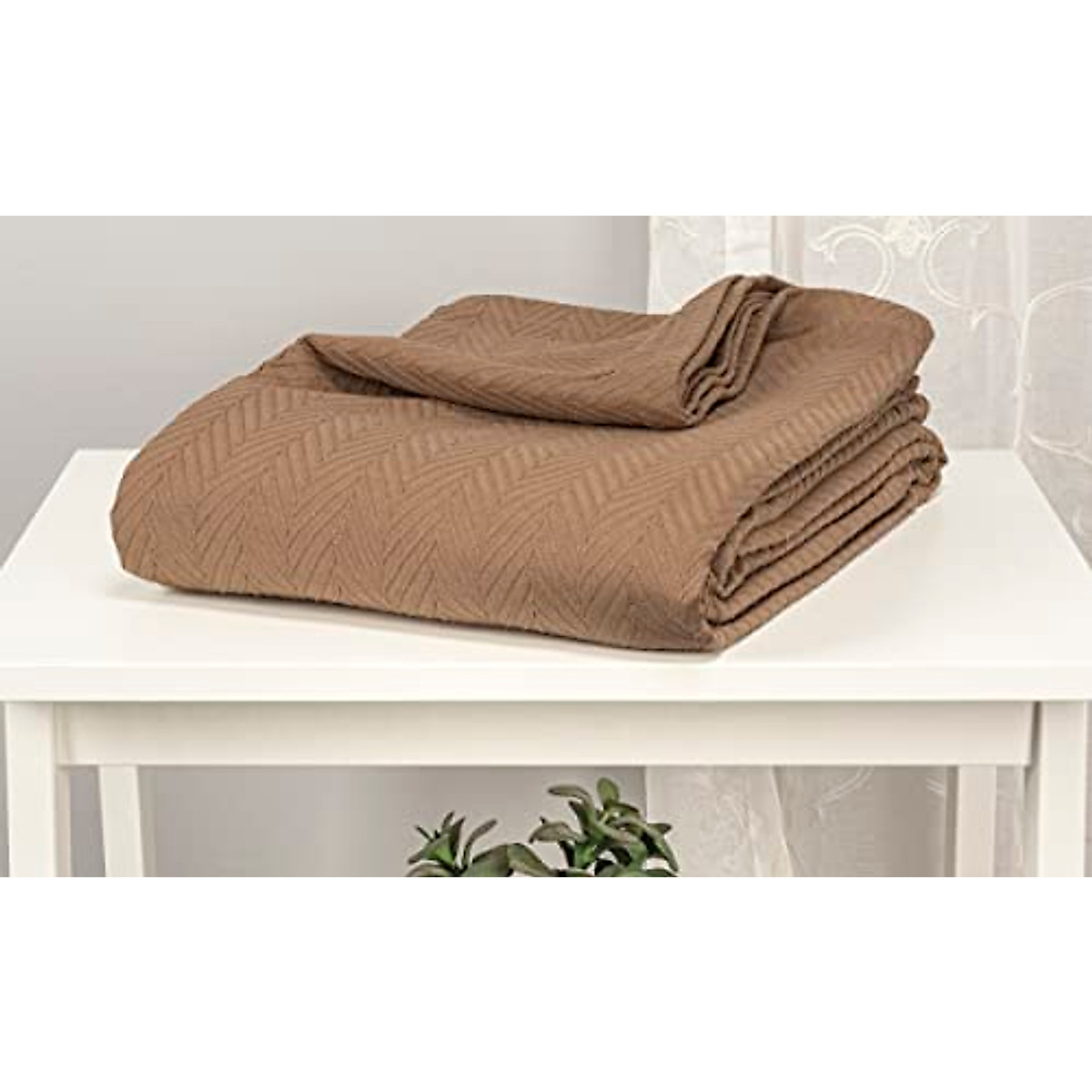 SUPERIOR 100% Cotton Thermal Blanket - All-Season Oversized Throw, Woven Blanket with Herringbone Weave Pattern, Taupe, King Size