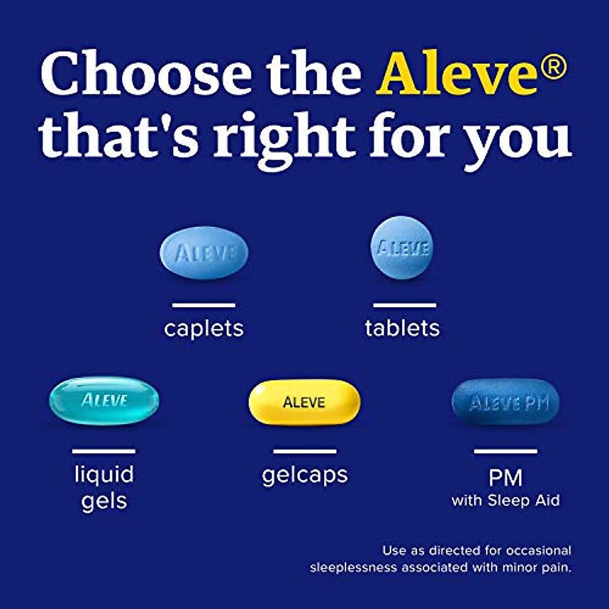 Aleve PM Caplets, Fast Acting Sleep Aid and Pain Relief for Headaches, Muscle Aches, Non-Habit Forming 220 mg Naproxen Sodium and 25 mg Diphenhydramine HCl Capsules, 80 count