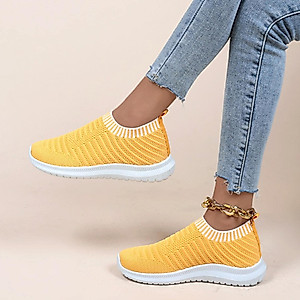 Trilanme Women's Walking Shoes Striped Knit Sock Sneakers Slip On Mesh Platform Air Cushion Running Athletic Sneakers Breathable Nursing Workout Yoga Loafers Gym Tennis for Women