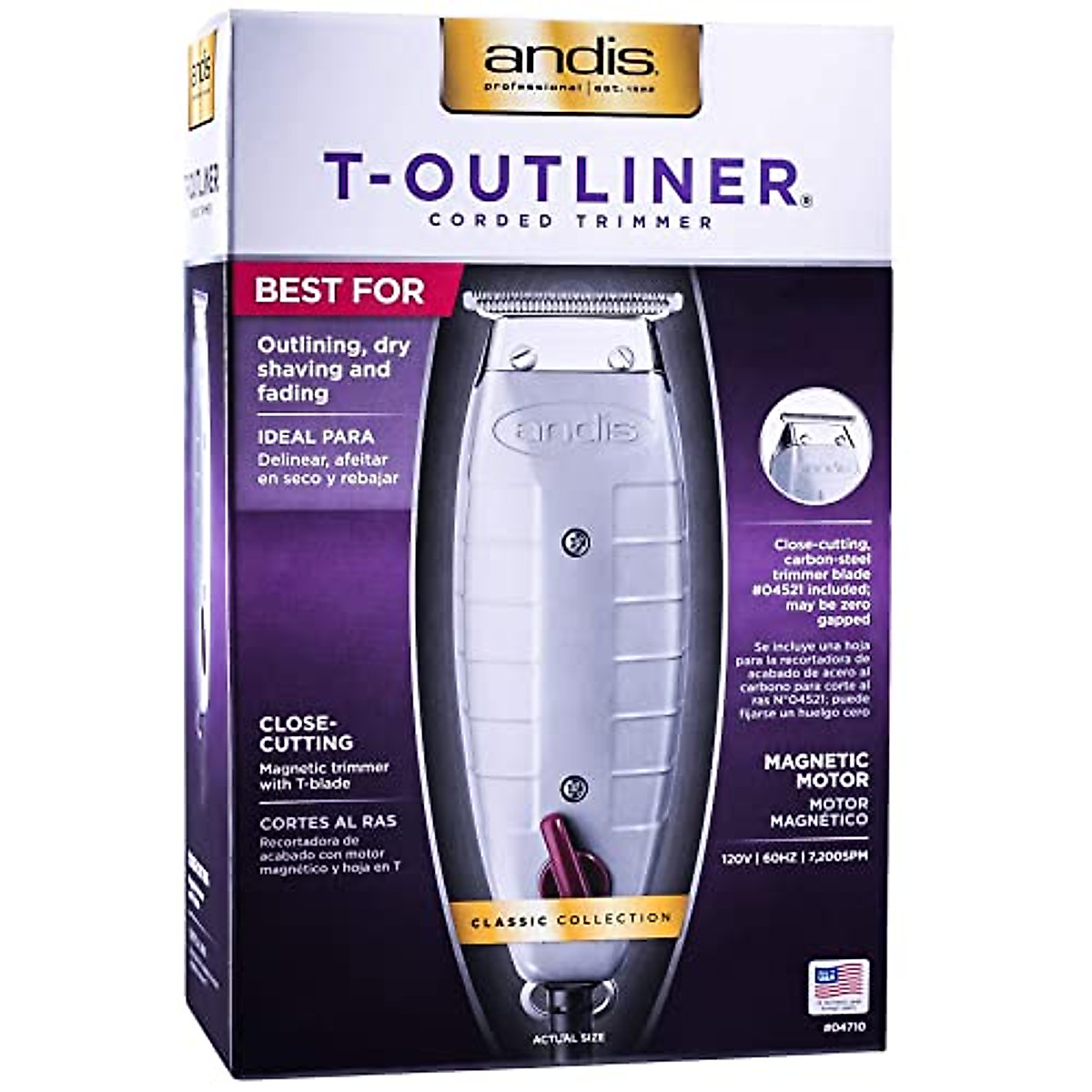 Andis Professional T-Outliner Beard/Hair Trimmer with T-Blade, Gray, Model GTO (04710) with a BeauWis Blade Brush