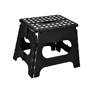 SUGARLEE Folding Step Stool, 11" Anti-Skid Step Stool with Handle,Sturdy Enough to Hold 300 Lb Plastic Foldable Step Stool for Kids-Lightweight Foot Stool for Kitchen, Bathroom, Bedroom (Black)
