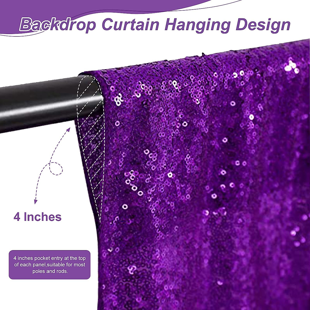 Purple Sequin Backdrop Curtain 4 Packs 2ftx8ft Sparkly Glitter Wedding Party Photography Background Drapes for Birthday Prom Decoration