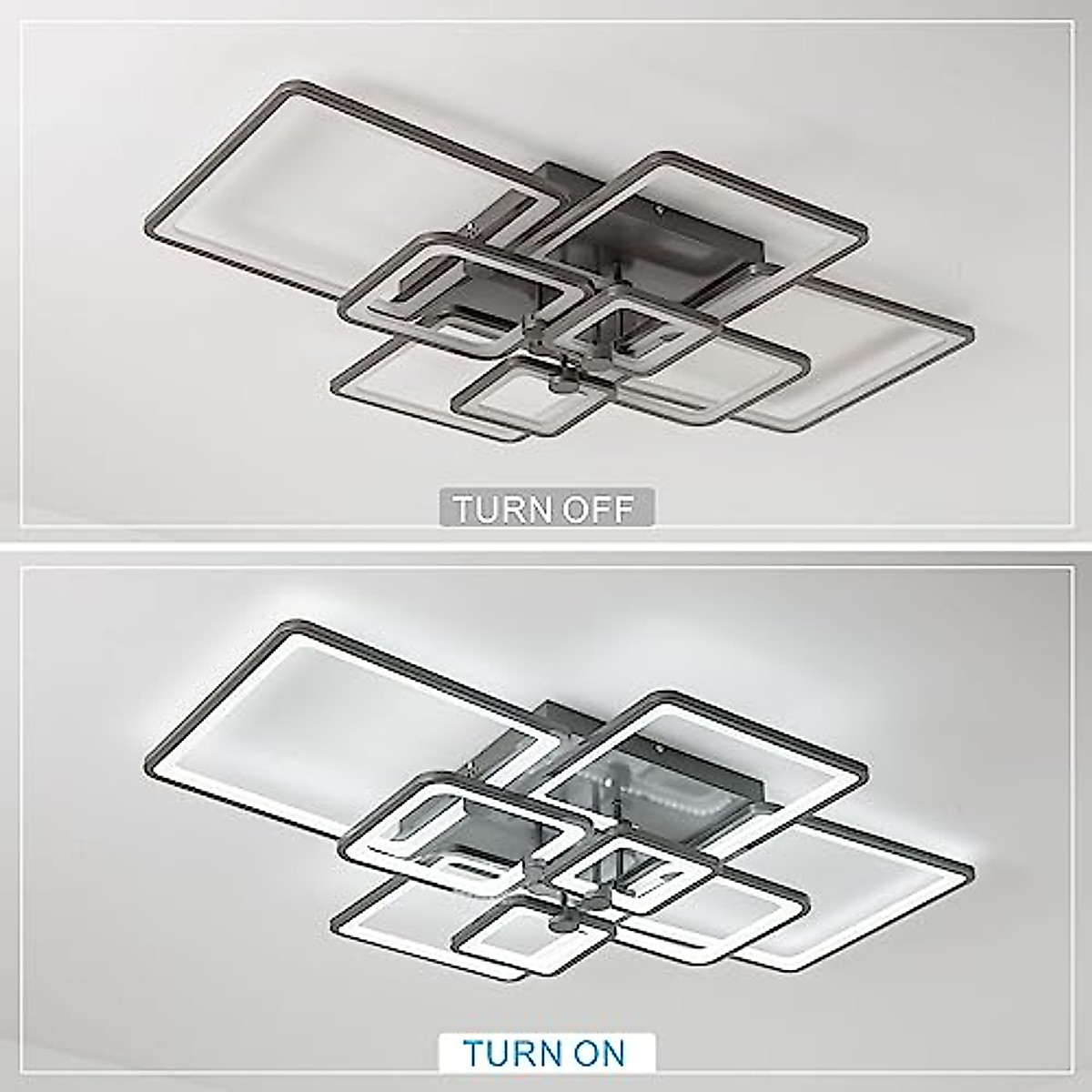 HIHIHOMY 41.7in Modern LED Ceiling Light for Living Room,120W Brown Modern Dimmable Flush Mount Led Ceiling Light Fixtures,8 Square Frame Acrylic with Remote Ceiling Lamps