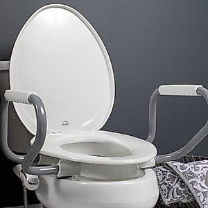 Bemis Assurance 3" Raised Toilet Seat with Handles and Bidet Attachment, Clean Shield Guard, Secure Hinges, Elongated, White