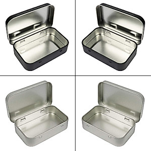 4 Pack Metal Rectangular Empty Hinged Tins Box Containers 3.75 by 2.45 by 0.8 Inch Silver & Black Mini Portable Box Small Storage Kit Home Organizer (2 Black 2 Silver)