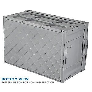 Mount-It! Collapsible Plastic Storage Crate, Folding and Stackable Utility Distribution Container with Attached Lid, 65L Liter Capacity, Pack of 1