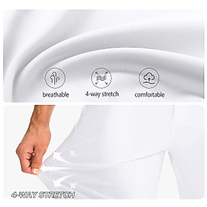 Pudolla Men's Golf Pants Stretch Sweatpants with Zipper Pockets Slim Fit Work Casual Joggers Pants for Men (White Medium)