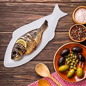 DOITOOL White Ceramic Fish Plate Unique Design Fish Serving Platter Dish, Fish Shape Platter for Fish, Sushi, Fruit or Cheese for Kitchen Restaurant Tableware ( White ) Serving Platter